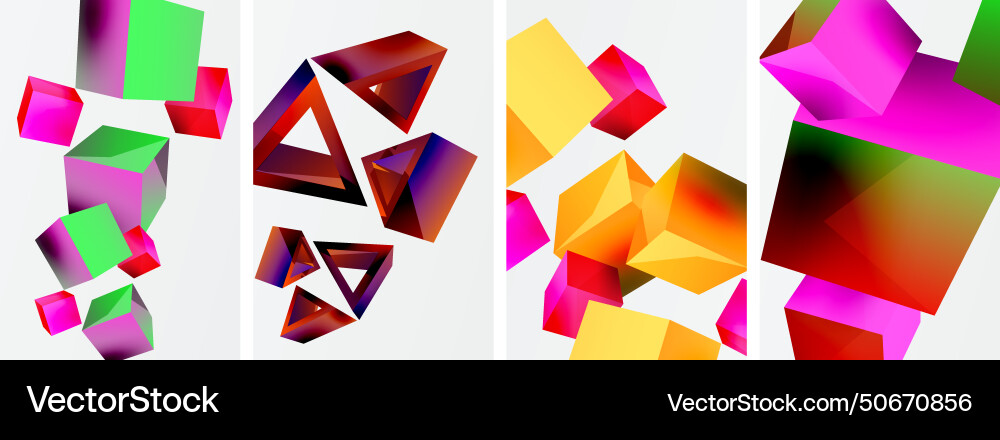 Flying 3d shapes cubes and other geometric Vector Image