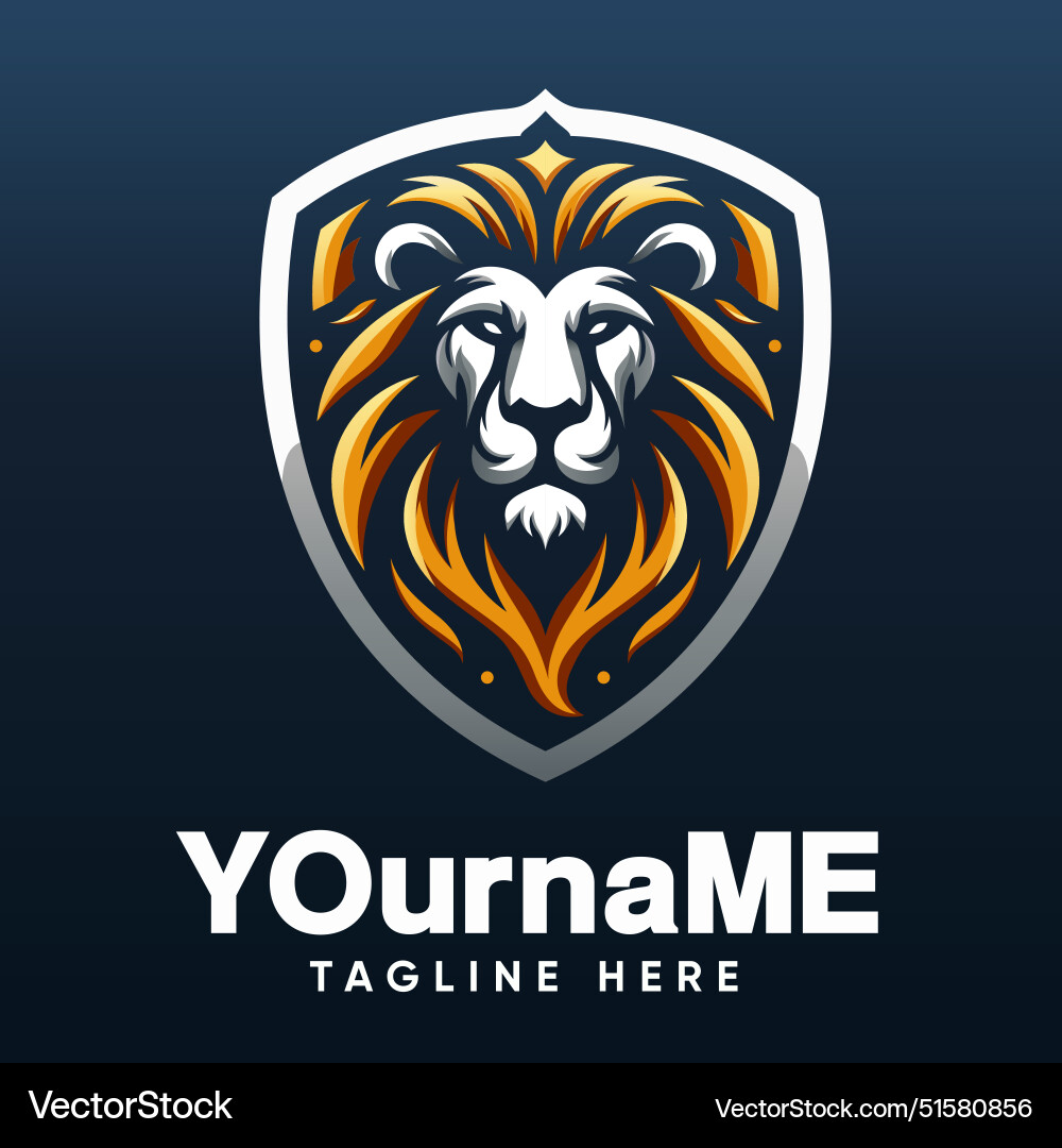 Golden lion head logo design template Royalty Free Vector