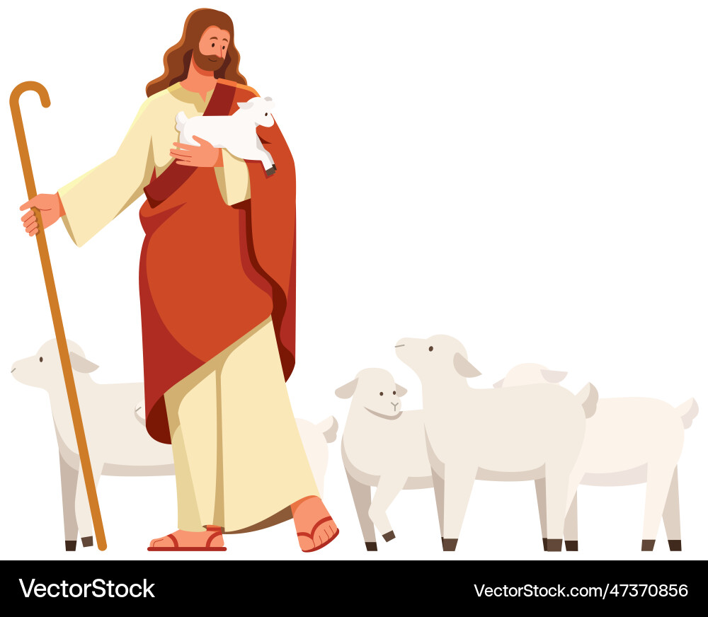 Jesus the good shepherd on white Royalty Free Vector Image