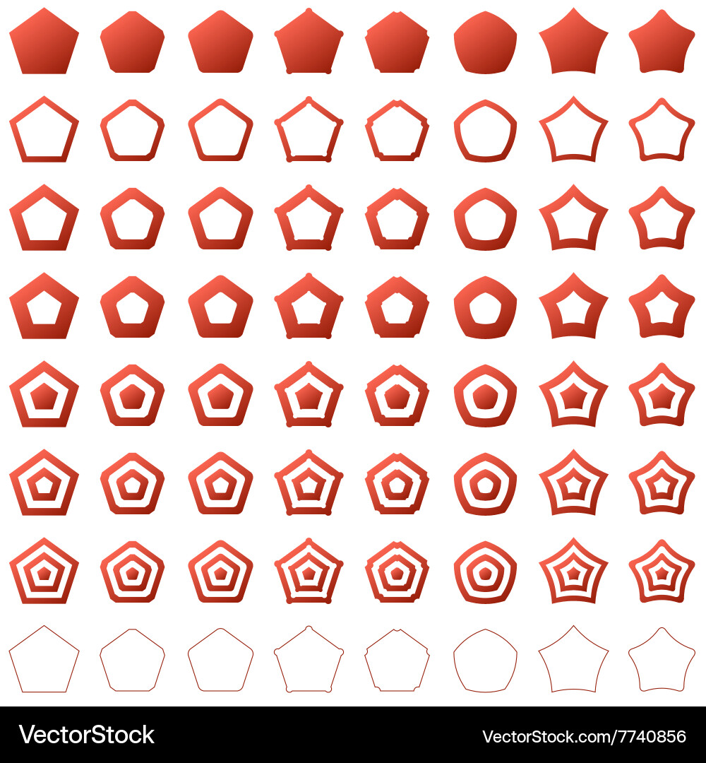 Red pentagon shape polygon icon set Royalty Free Vector