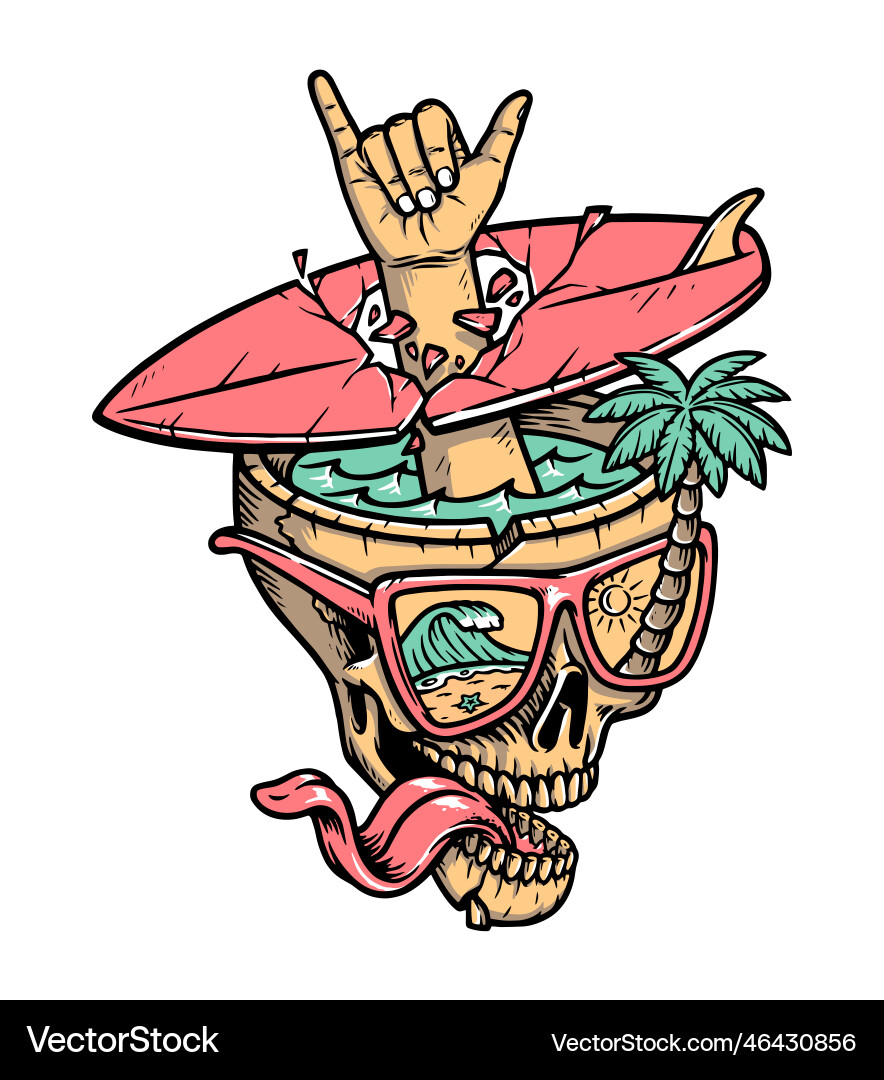 Shaka hand on the skull Royalty Free Vector Image