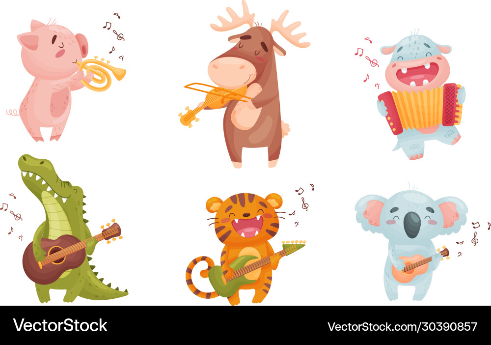 Cartoon animals playing musical instruments Vector Image