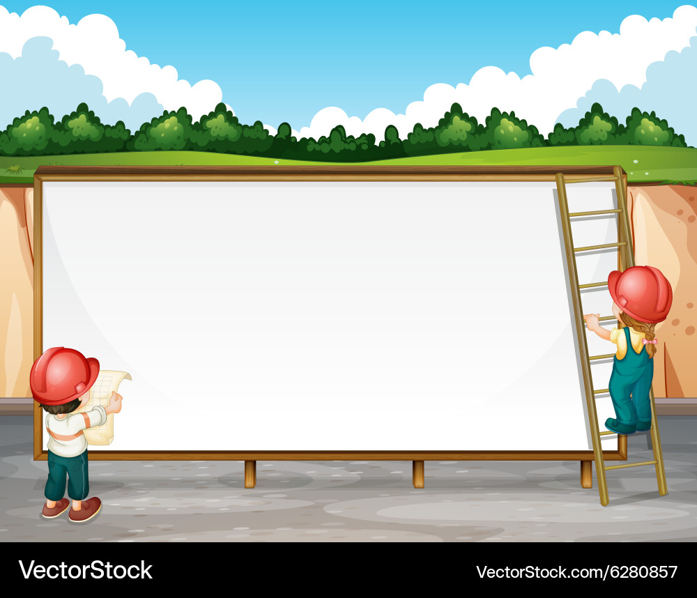 Construction workers working on the sign Vector Image