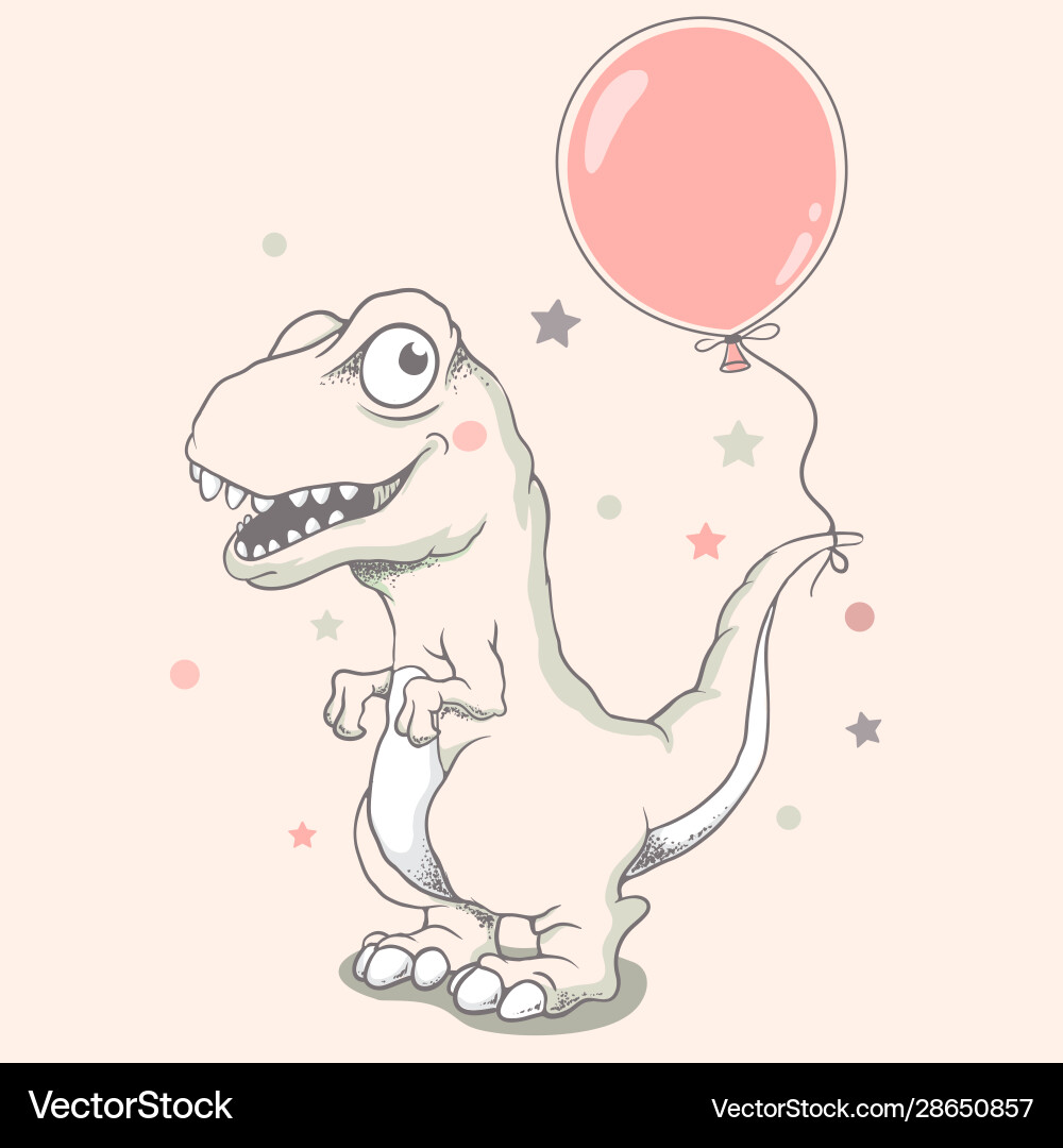 Cute baby dinosaur with balloon Royalty Free Vector Image