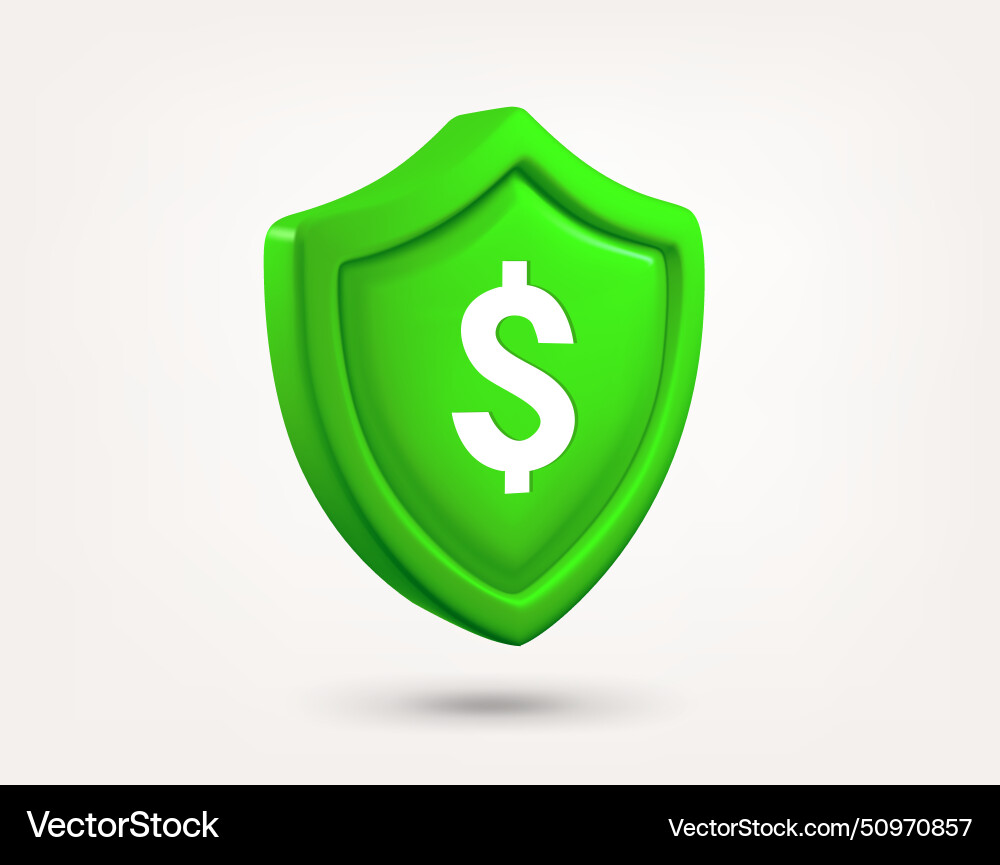Green shield with dollar sign isolated on white Vector Image