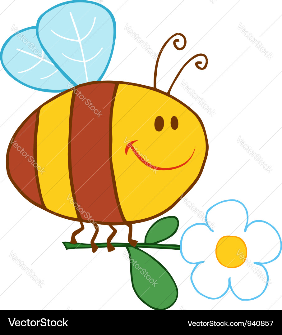 Happy bee flying with flower Royalty Free Vector Image