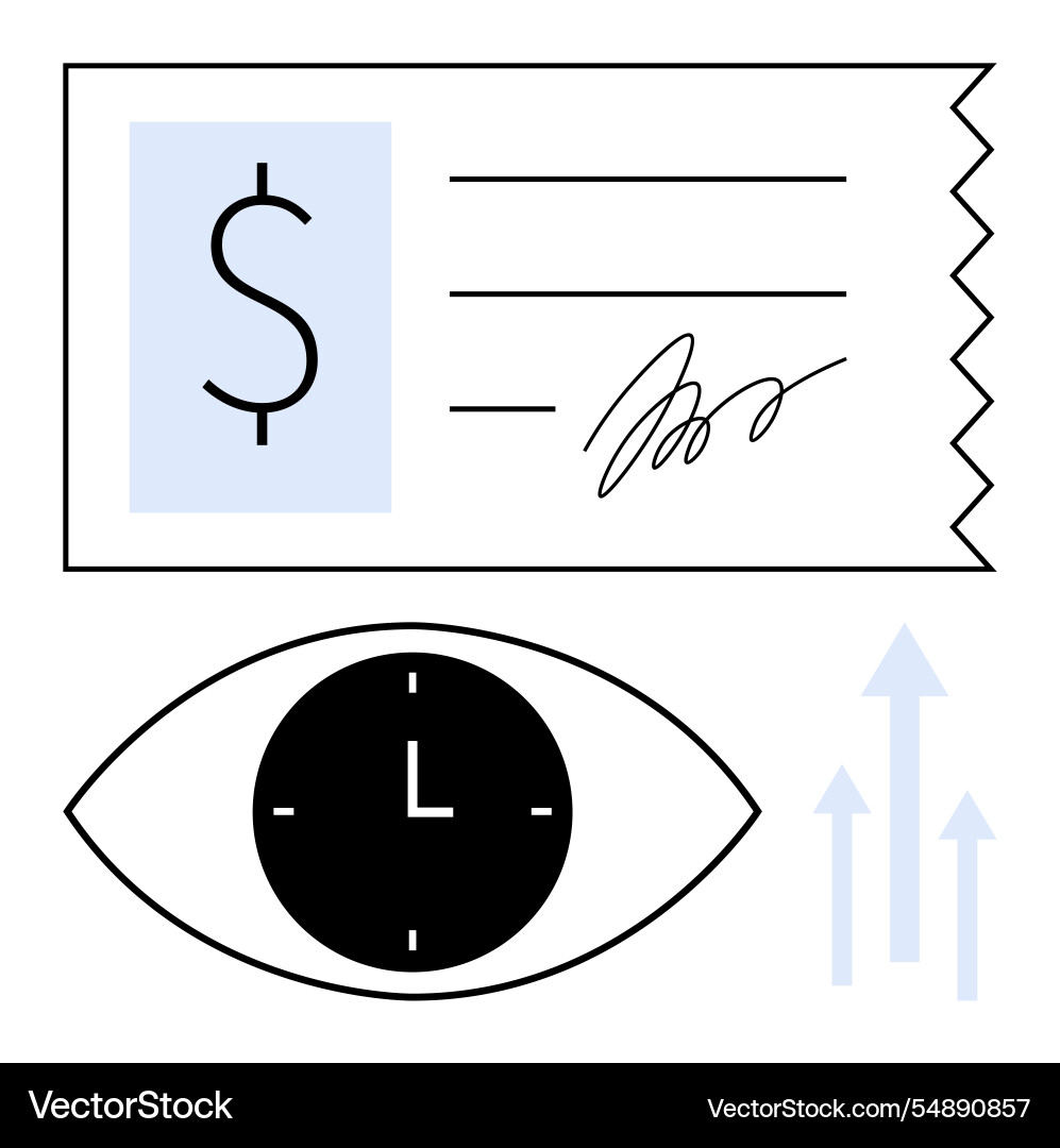 Payment receipt clock in eye icon and upward Vector Image