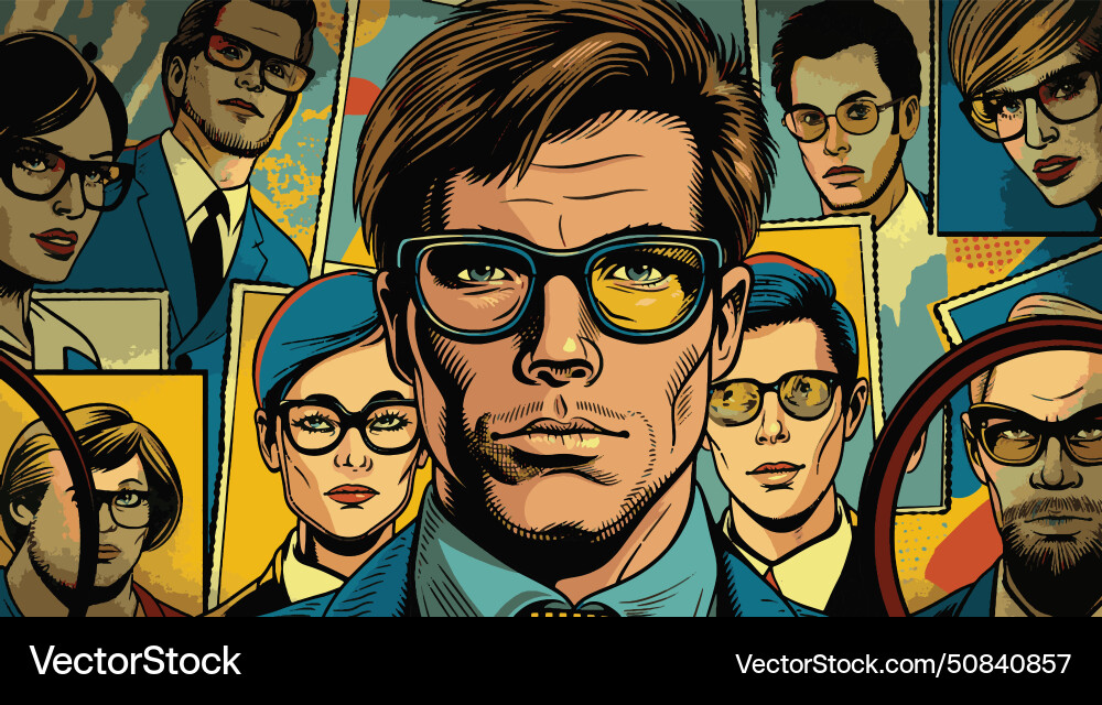 Vintage comic style business team Royalty Free Vector Image