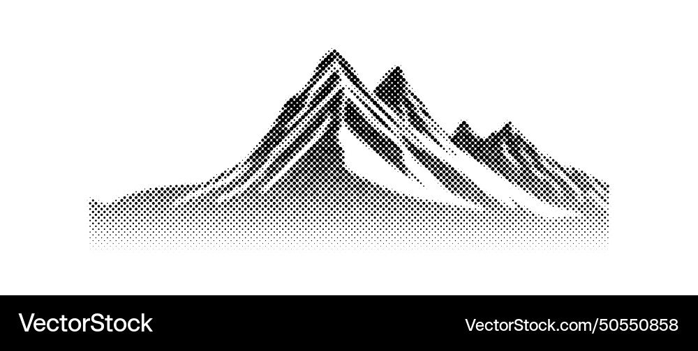 Black halftone mountain range silhouette grunge Vector Image