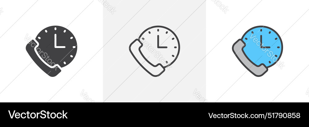 Call duration icon set black filled and outlined Vector Image