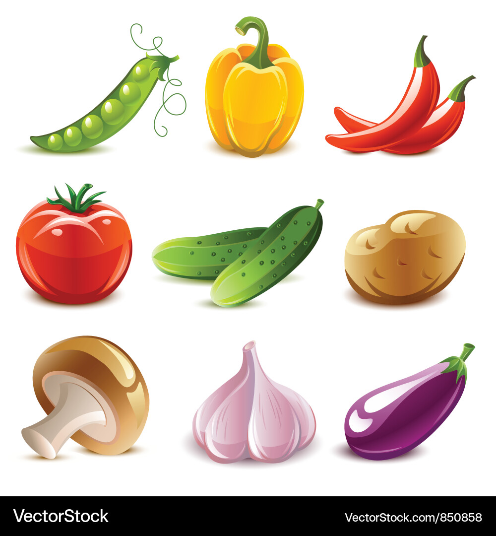 Glossy vegetable set Royalty Free Vector Image