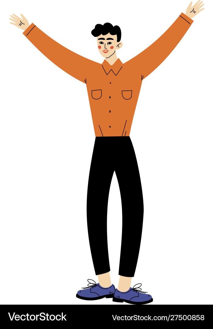 Guy stands raising his hands up cartoon Royalty Free Vector