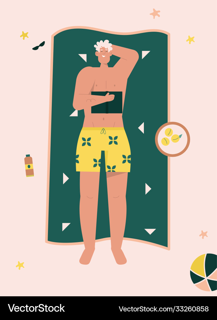 Happy people sunbathing on beach in top view Vector Image
