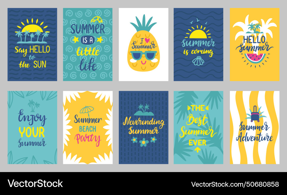 Hello summer cards design calligraphy Royalty Free Vector