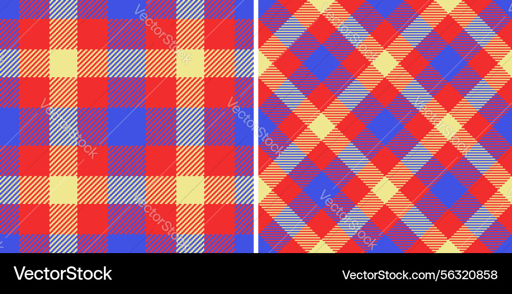 Vibrant Red and Blue Plaid Patterns Royalty Free Vector