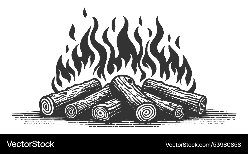 Wood logs burning in campfire – Royalty-Free Vector | VectorStock