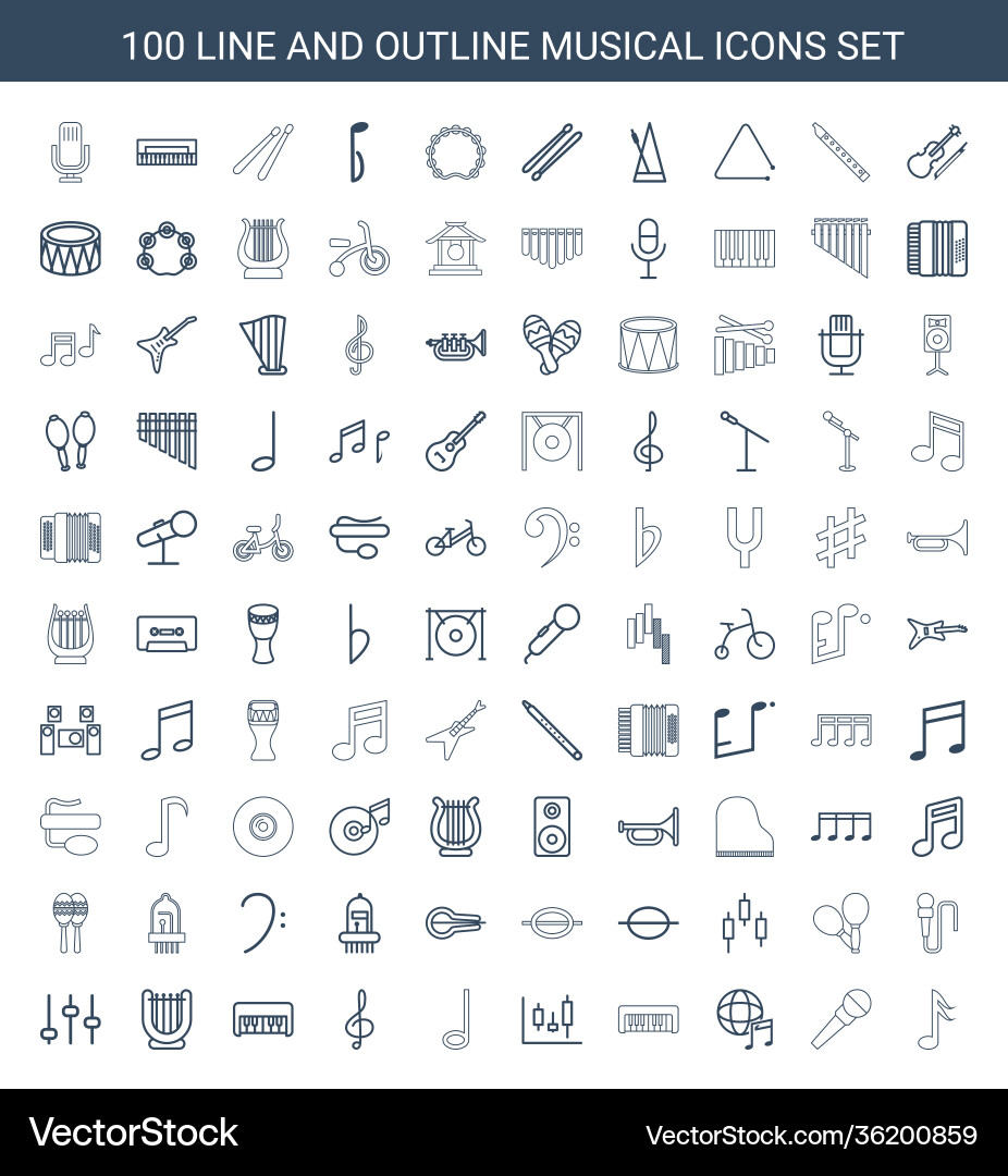 100 musical icons Royalty Free Vector Image - VectorStock