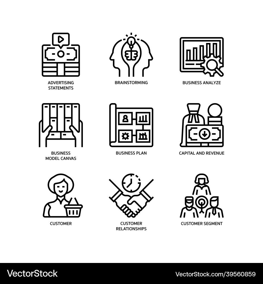 Business model canvas icons set Royalty Free Vector Image