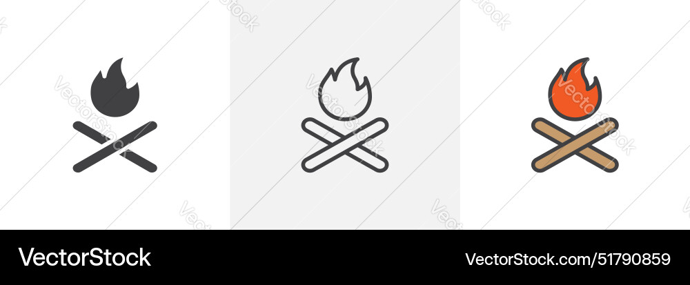 Campfire icon set black filled and outlined style Vector Image