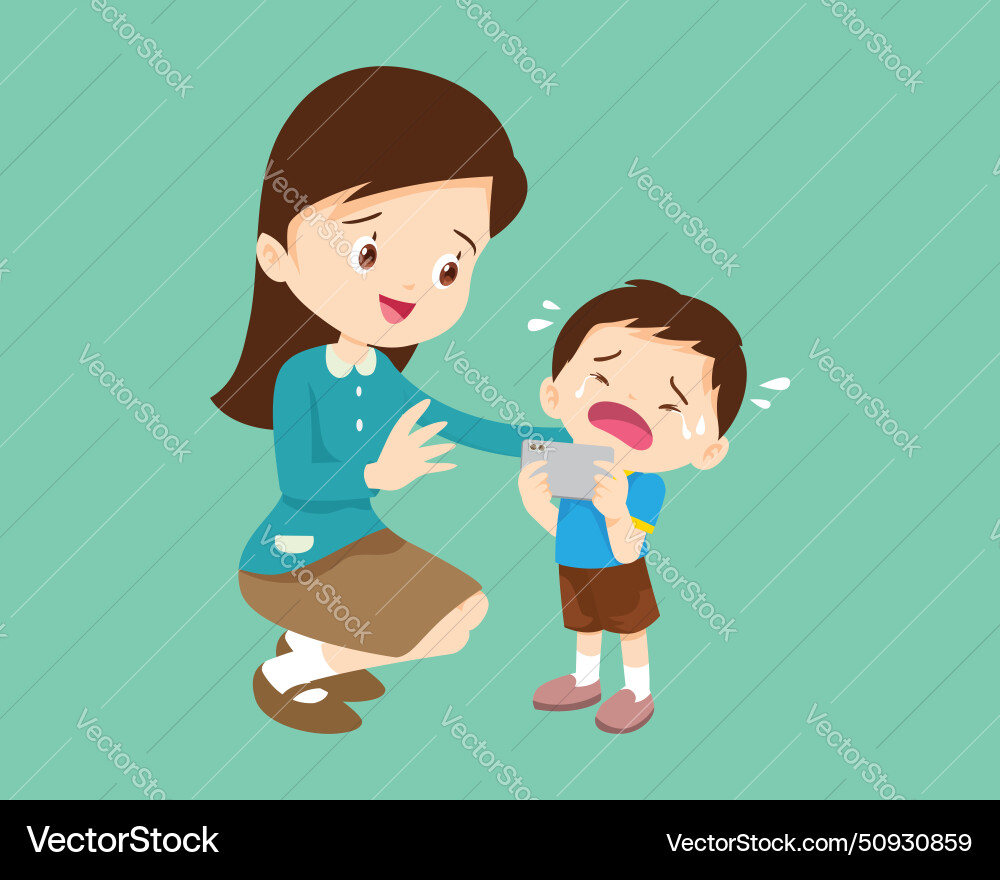 Comforting sad children with parent Royalty Free Vector