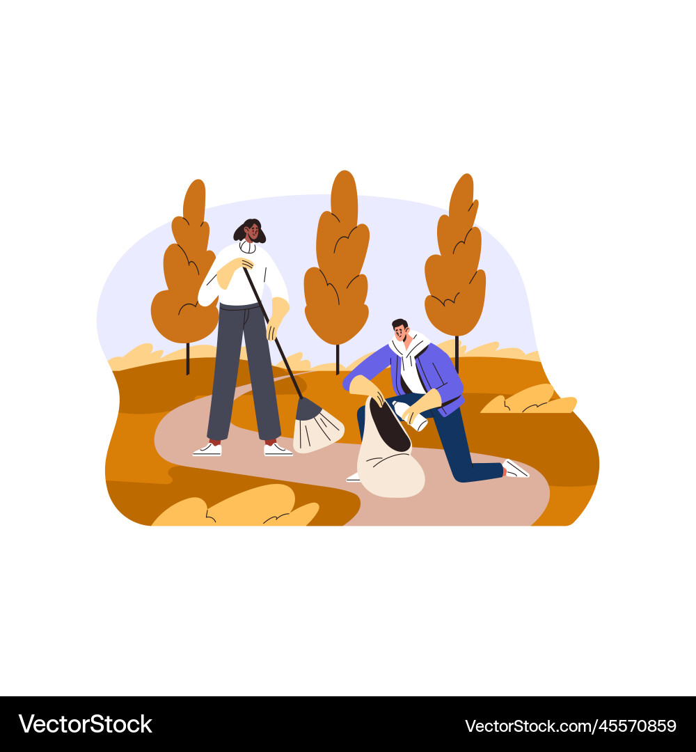 Eco Volunteers Cleaning Park Royalty Free Vector Image