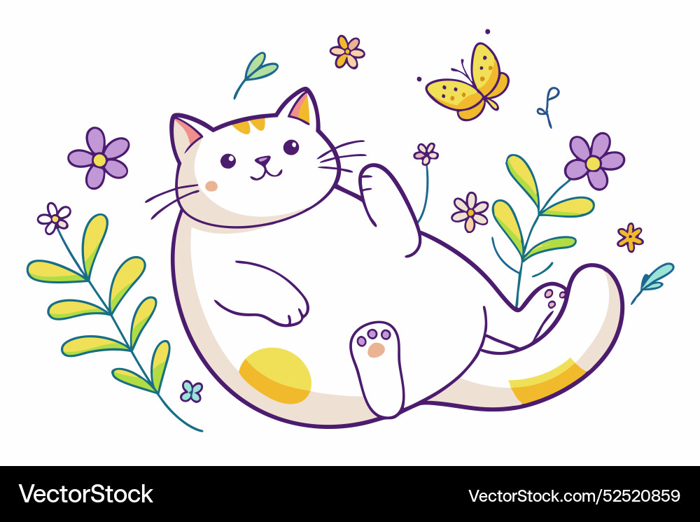 Fat cat lies on its back r Royalty Free Vector Image