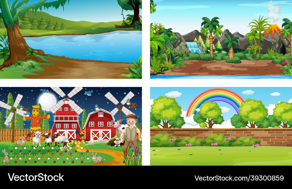 Four different scenes with various animals Vector Image