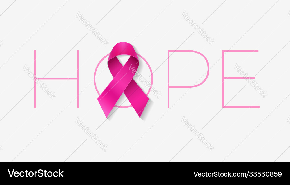 Hope typography with a pink ribbon for breast Vector Image