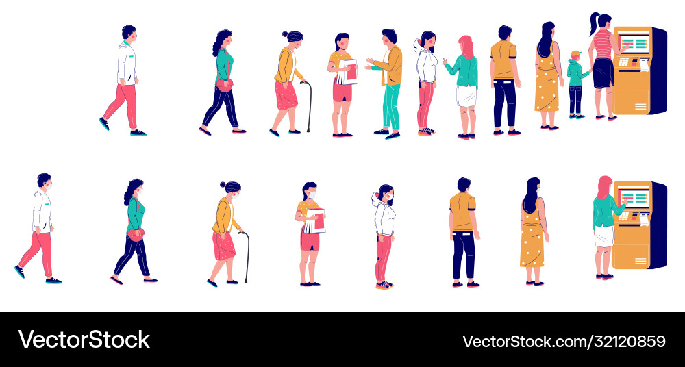 People waiting in line at atm machine Royalty Free Vector