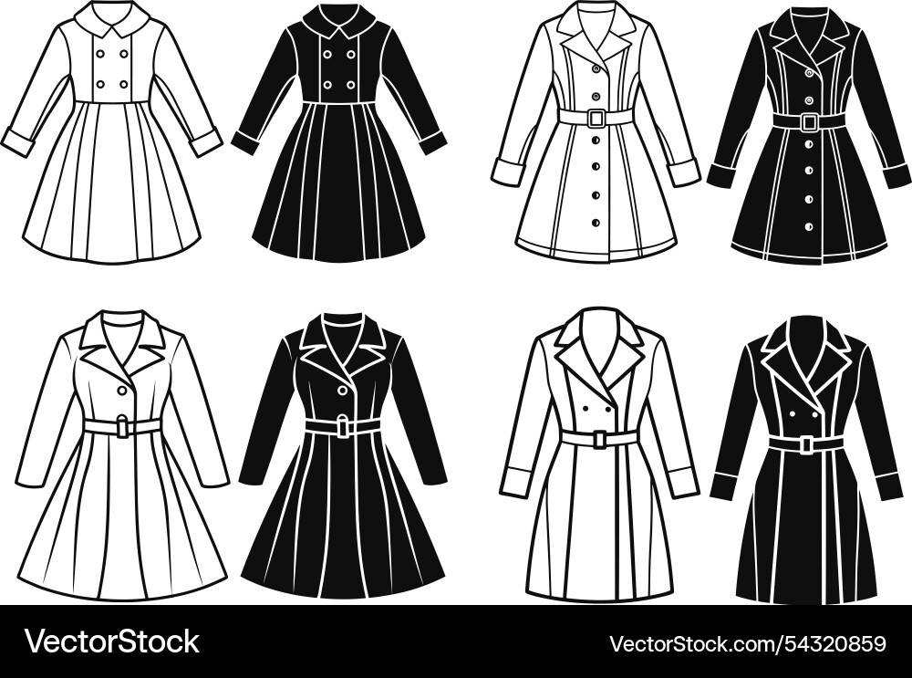 Set girls overcoat dress drawing technical Vector Image