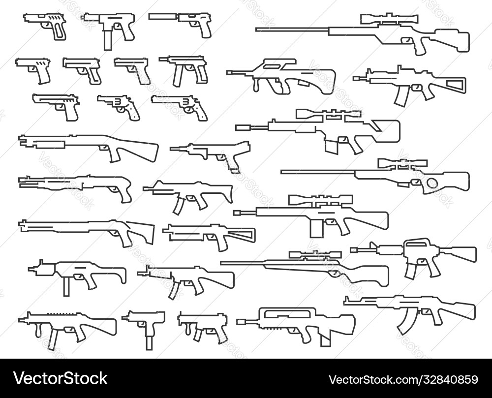 Thin Line Guns and Weapons Royalty Free Vector Image