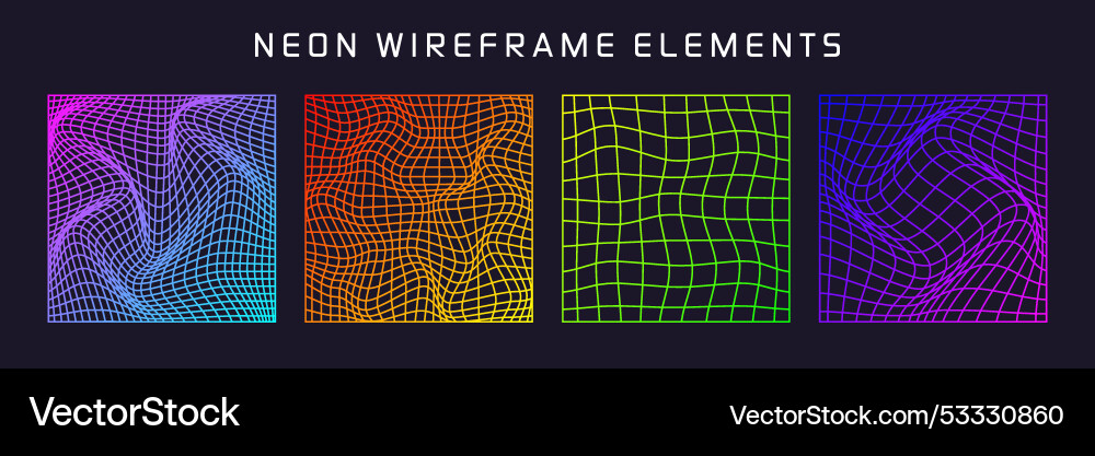Colorful wireframe shapes lined perspective mesh Vector Image