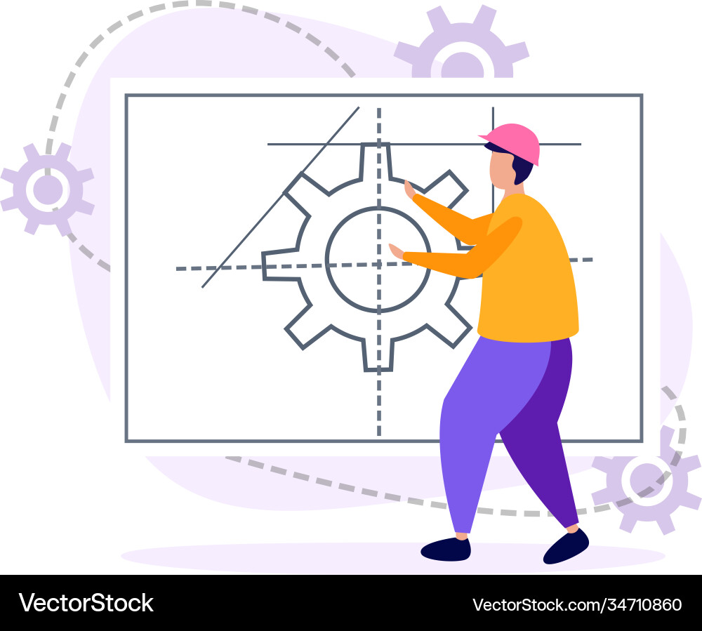 Gear engineering flat composition Royalty Free Vector Image