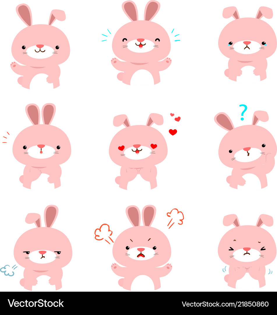 Rabbit with different emotions cartoon Royalty Free Vector