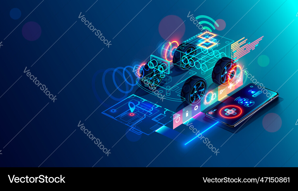 Phone controls the diy robot car Royalty Free Vector Image