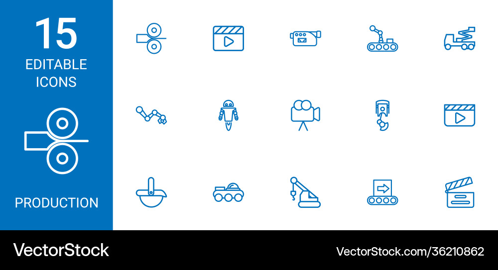 15 production icons Royalty Free Vector Image - VectorStock