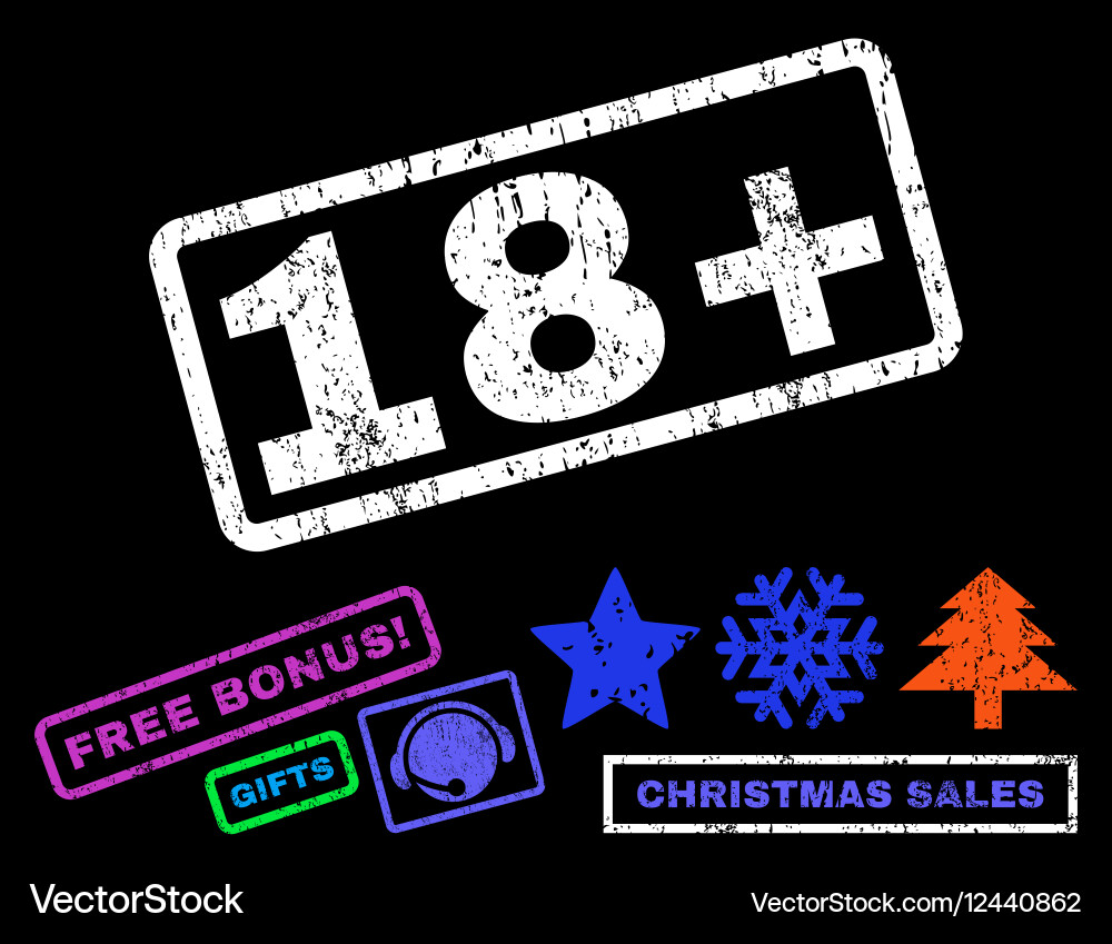 18 plus rubber stamp Royalty Free Vector Image