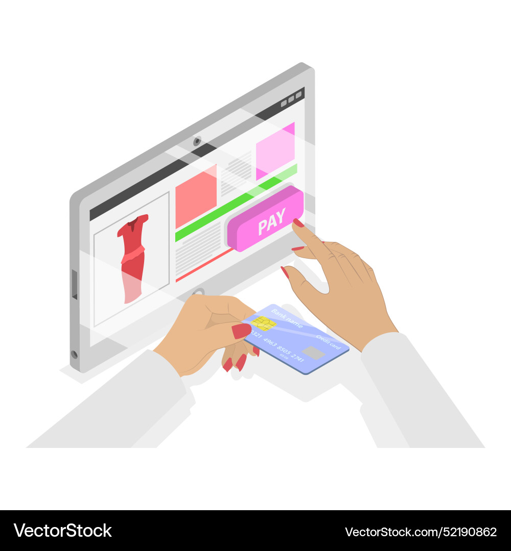 3d isometric flat of online payment Royalty Free Vector