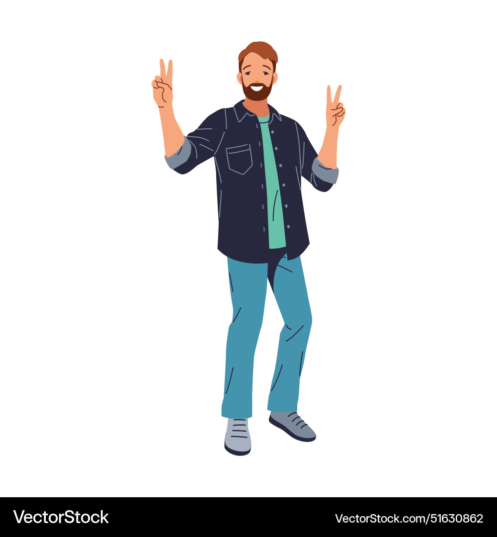 Cheerful bearded man showing peace sign isolated Vector Image