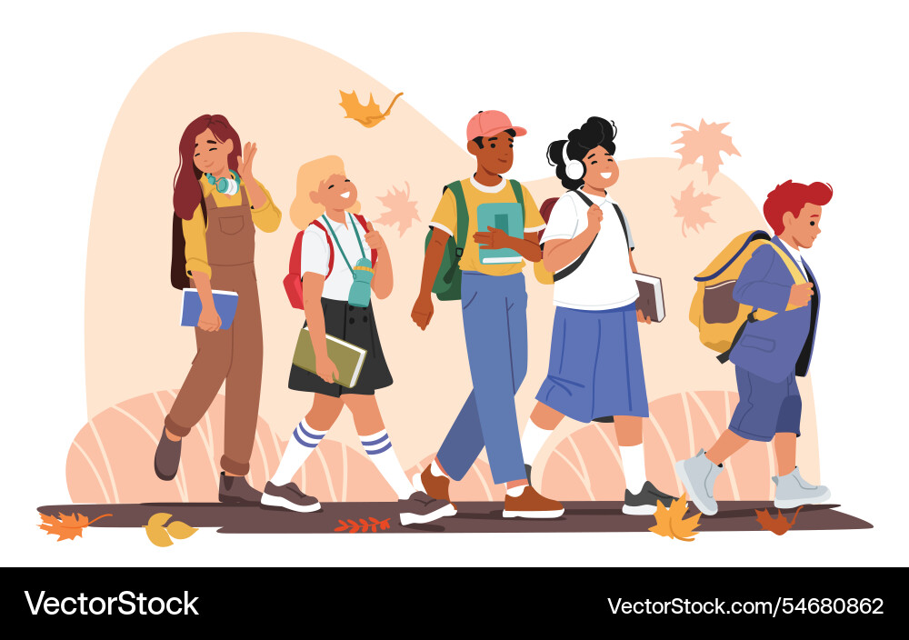 Cute schoolchildren cartoon characters going back Vector Image