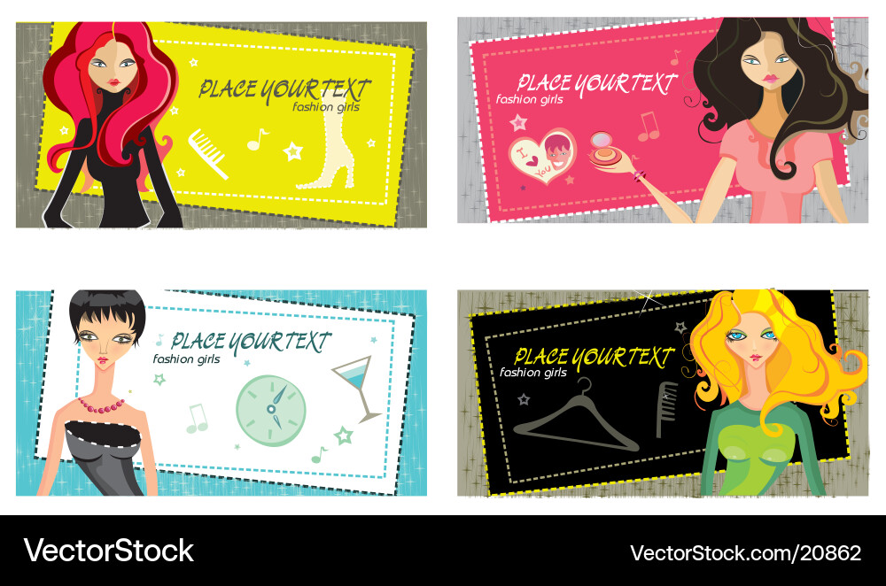 Girls cards Royalty Free Vector Image - VectorStock