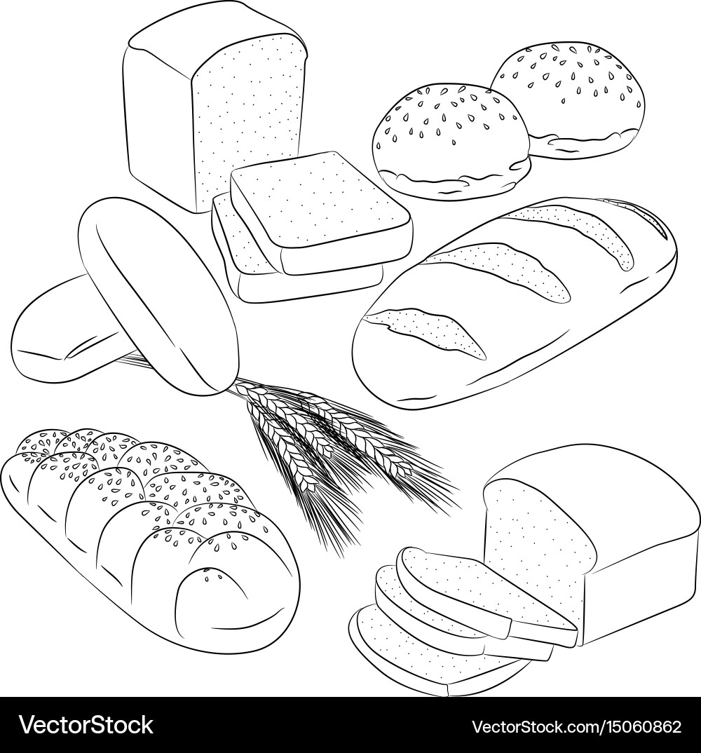 Line art various bread baking Royalty Free Vector Image