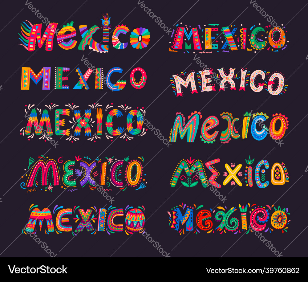 Mexico lettering elements mexican typography Vector Image