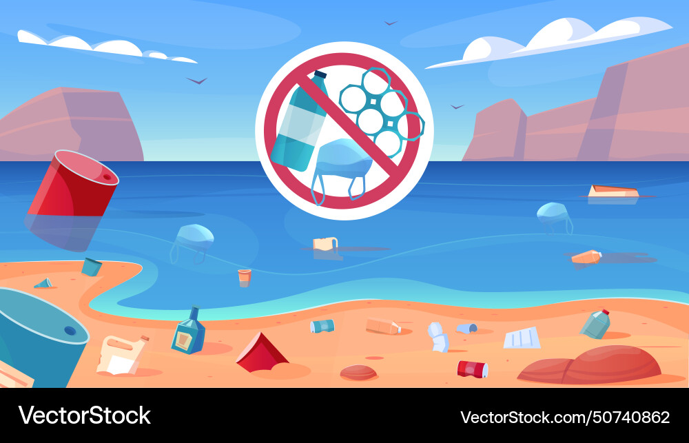 Ocean pollution flat background Royalty Free Vector Image