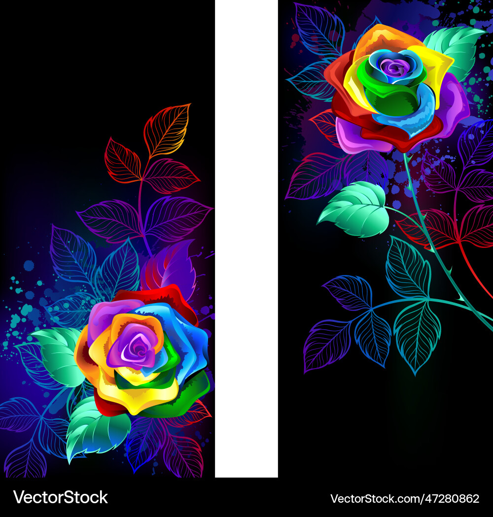 Two banners with rainbow roses Royalty Free Vector Image