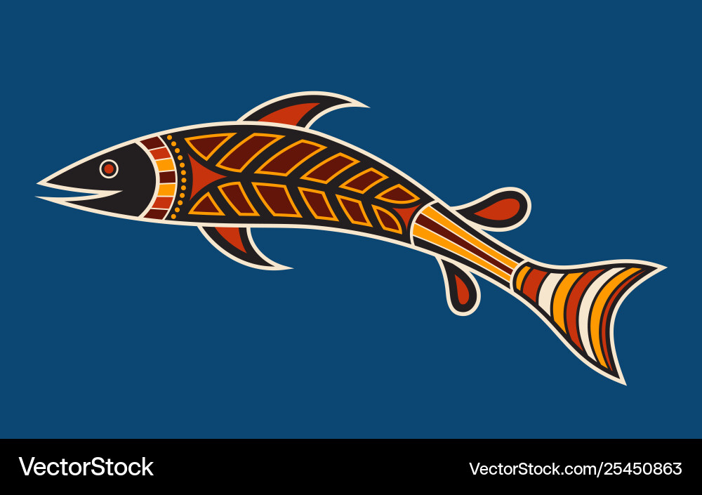 Fish aboriginal art style Royalty Free Vector Image