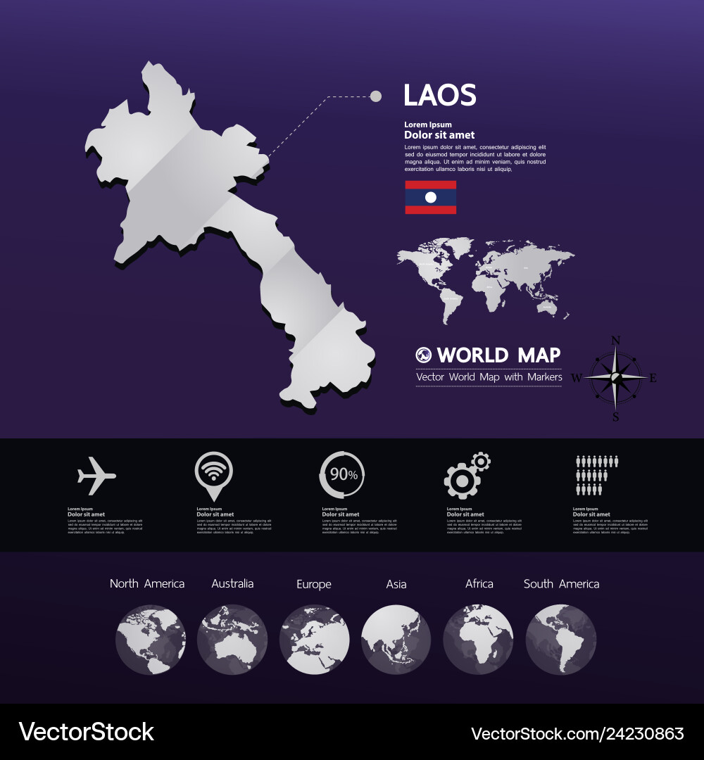 Laos map Royalty Free Vector Image - VectorStock