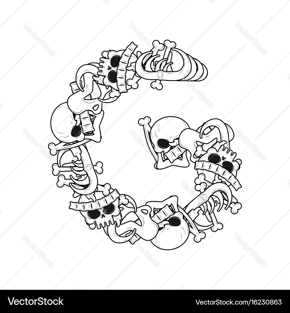 Letter g skeleton bones font anatomy Royalty Free Vector