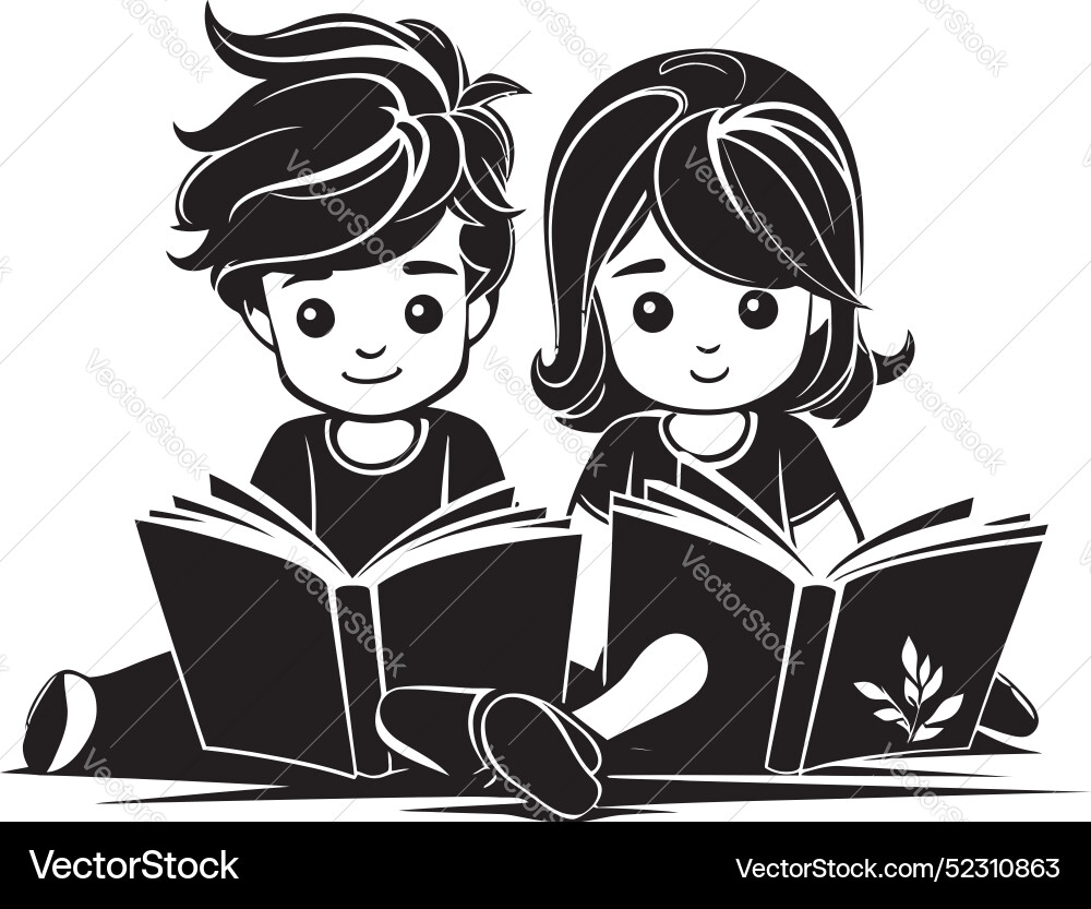 Little bookworms reading icon storybook Royalty Free Vector
