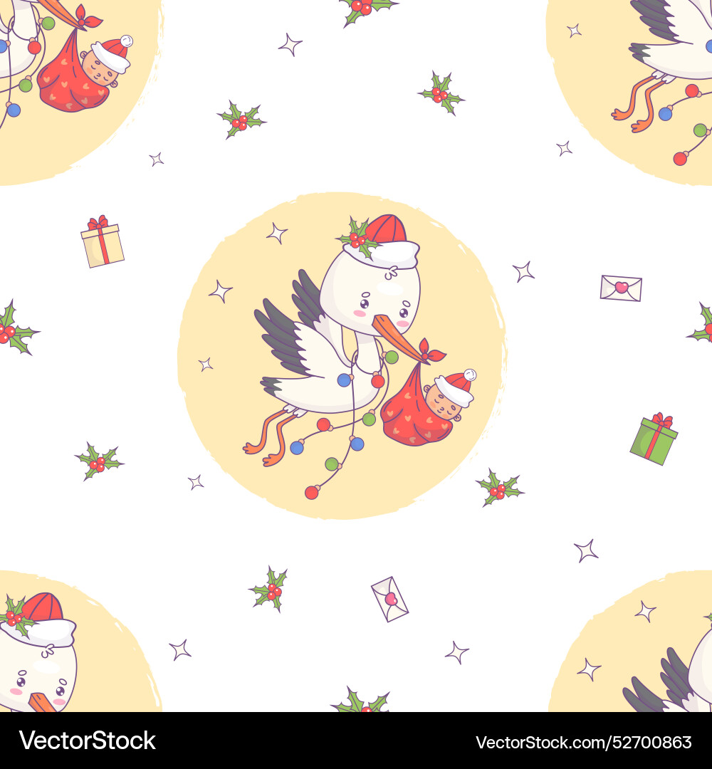 Seamless pattern with christmas stork and baby Vector Image